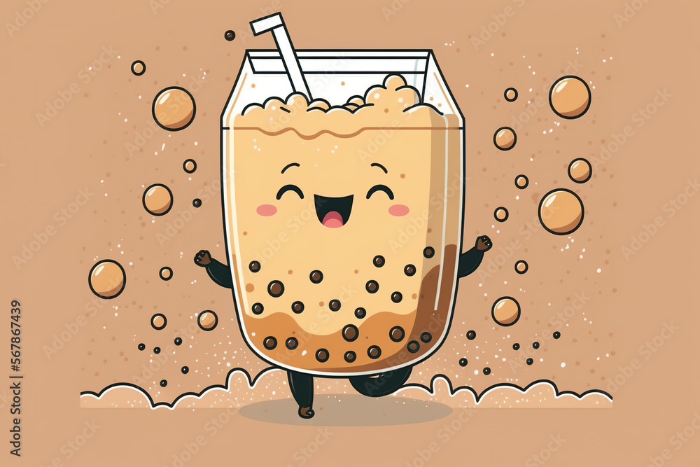 Boba Tea Cartoon, Cute happy boba character, illustration, graphic art ...