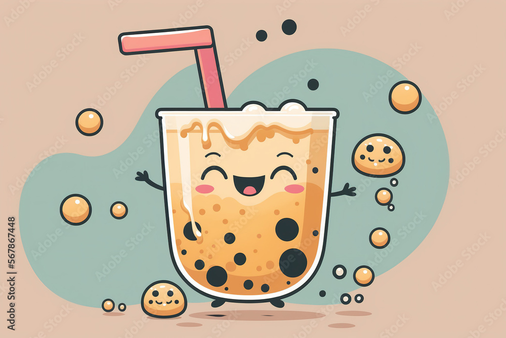 Boba Tea Cartoon, Cute happy boba character, illustration, graphic art ...