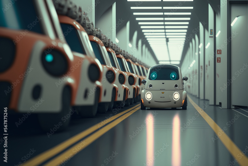 vehicle production, autonomous production hall with vehicles and smart ...