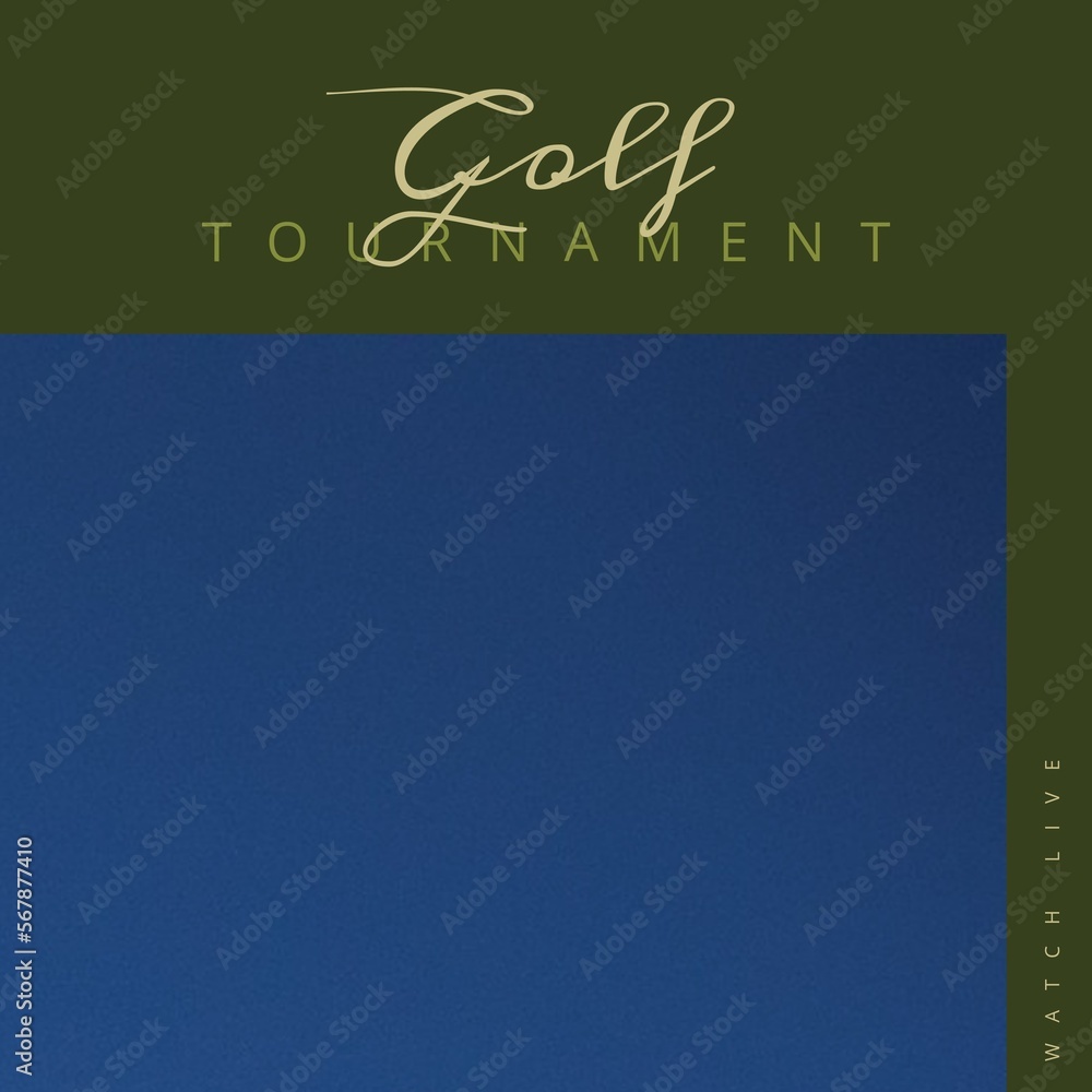 Square image of golf tournament over green and blue background with ...