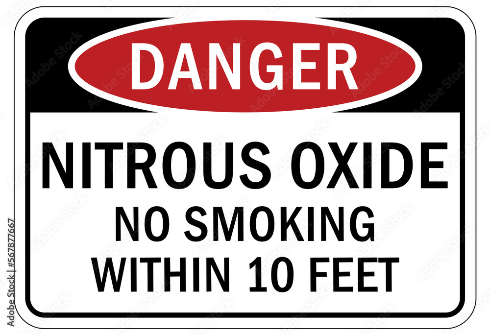 Vetor de Nitrous oxide warning chemical sign and labels no smoking ...
