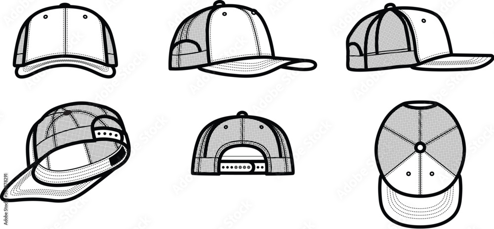 6-Panel Trucker Snapback Line Work Mock-Ups (vector) Stock Vector ...