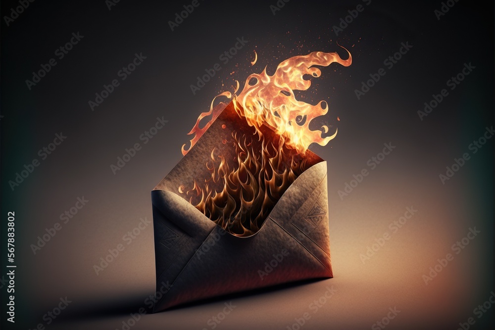 burning postal envelope with a letter on an isolated background created ...