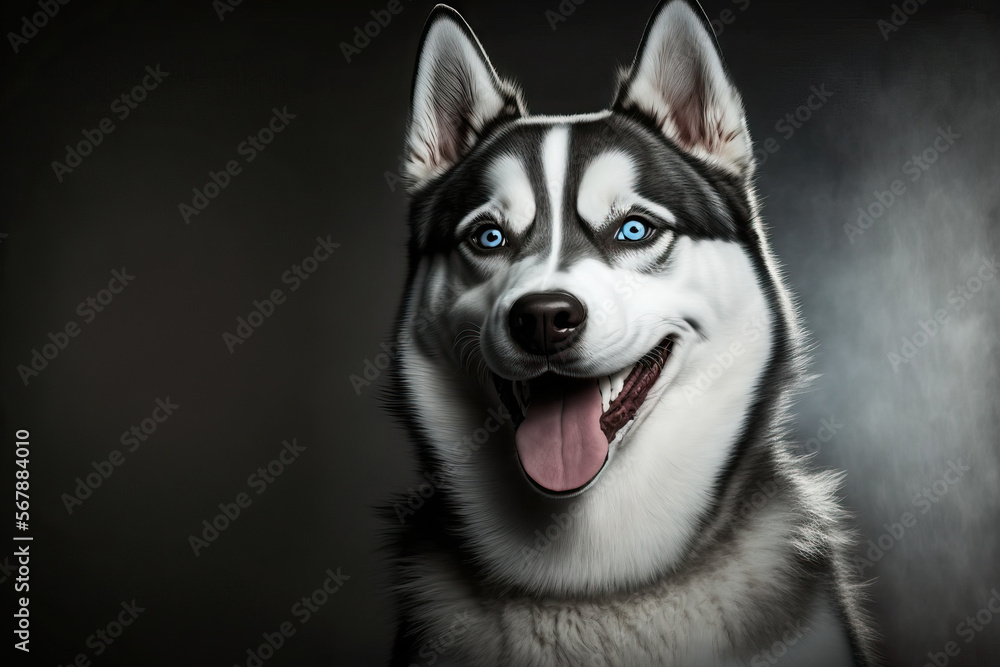 Siberian Husky dog with pointed ears, amusing Husky dog grinning and ...