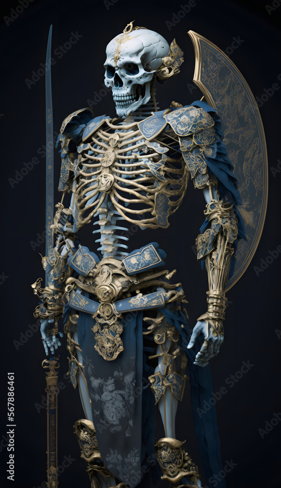 Statue of a skeleton wearing gold embossed armour | 8k Stock ...