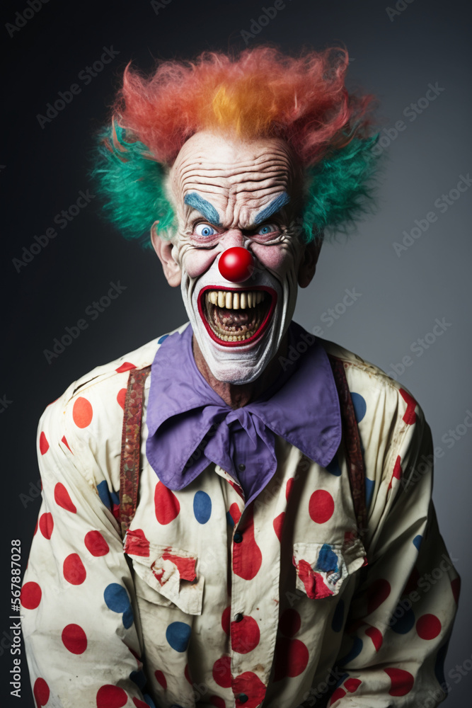 A redhead old man clown with an evil grin created with Generative AI ...