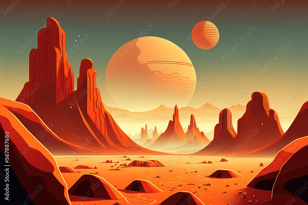 Mars' surface is a scene from a distant planet. Backdrop for a space ...