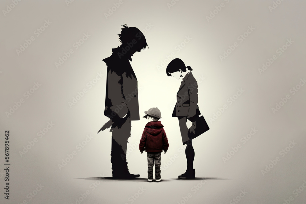 Sadness of divorce separation in minimalism style. child feeling stress ...