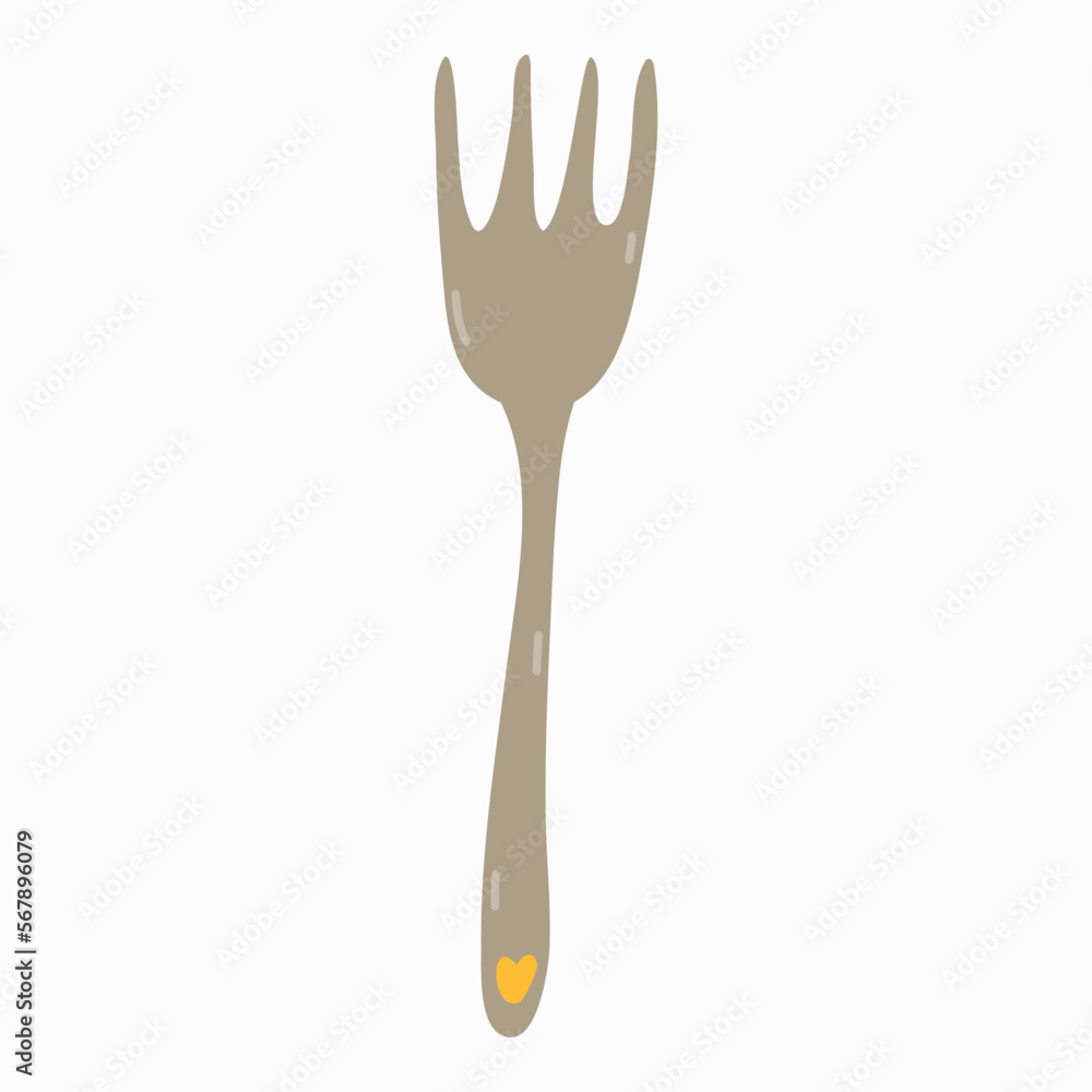 Fork with little heart in funny naive style. Kitchen utensils for ...