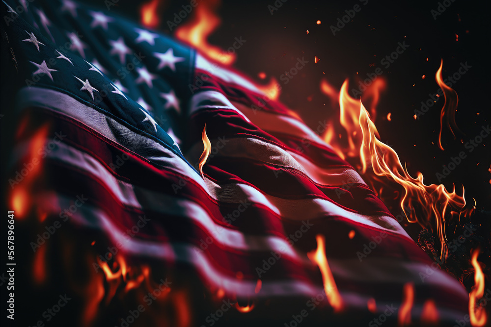 burning flag of the USA, Generative AI Stock Illustration | Adobe Stock