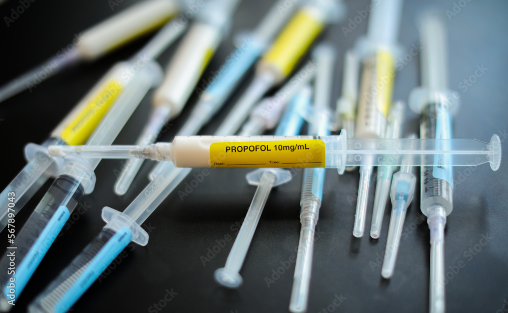 Fentanyl and Propofol Narcotic pandemic drug abuse with needles Stock ...