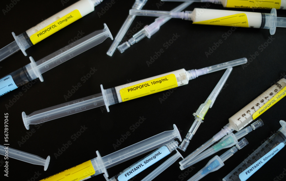 Fentanyl and Propofol Narcotic pandemic drug abuse with needles Stock ...