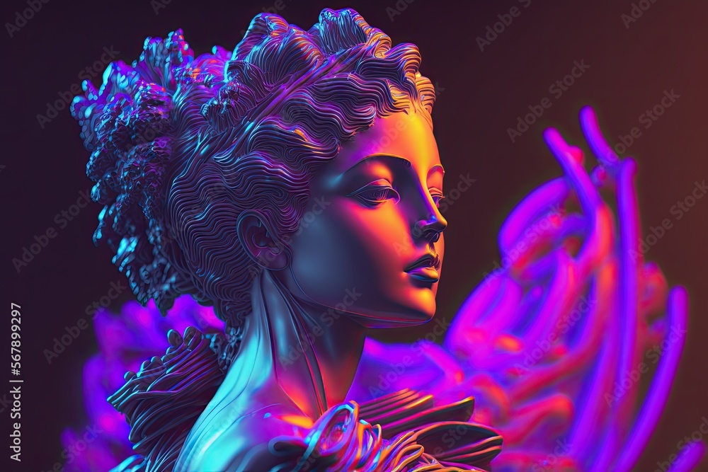 Sculpture of an abstract greek deity, done in the colors and style of ...