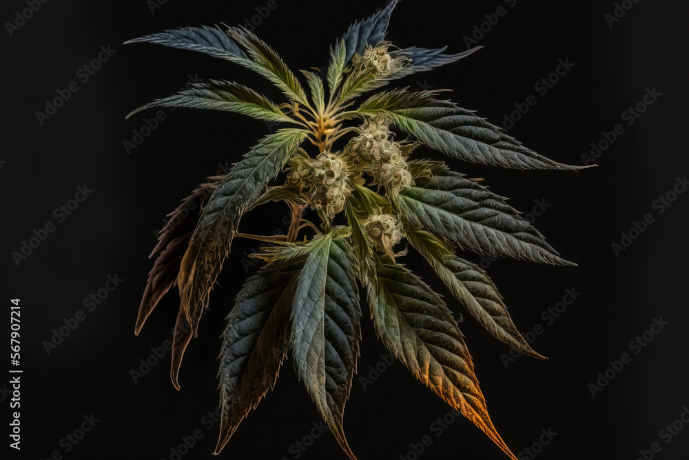 Detail of a cannabis cola (Thousand Oaks marijuana strain) in the late ...
