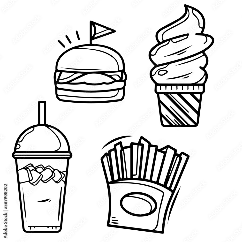 Grafika wektorowa Stock: fast food, hamburger, ice cream, milkshake ... Grafika wektorowa Stock: fast food, hamburger, ice cream, milkshake ...