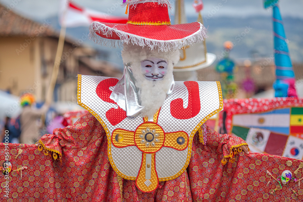 Carnival of Cajamarca, parade of multicolored and traditional costumes ...