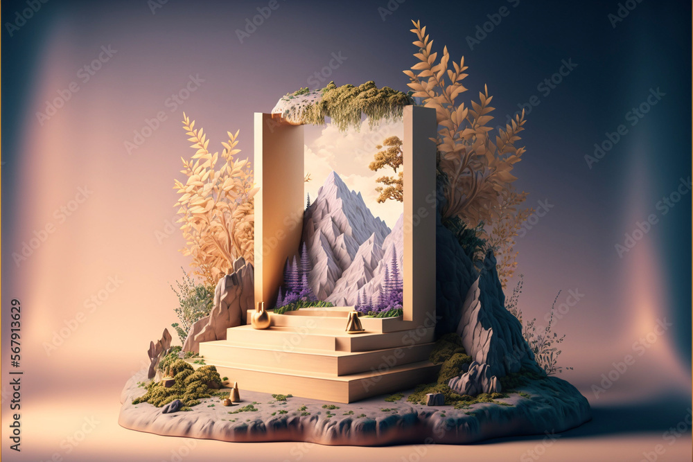 museum product display case pedestal podium in nature, circular product ...