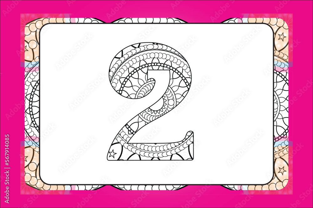 Zentangle stylized alphabet.Number 2 in doodle style. Hand drawn sketch ...