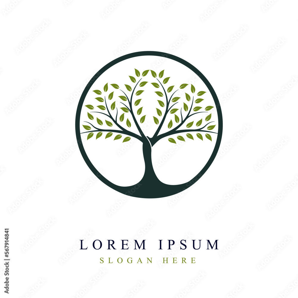 Tree logo design in vivid circle, tree vector. Tree of life logo design ...