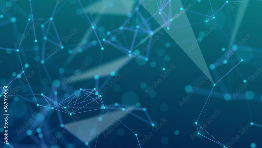 4K digital connection abstract animation dots and lines on blue ...