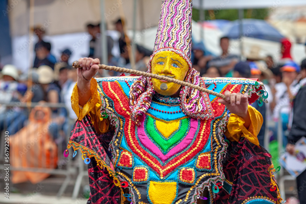 Carnival of Cajamarca, parade of multicolored and traditional costumes ...