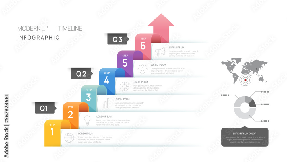 Infographic Timeline diagram template for business. 6 Steps Modern ...