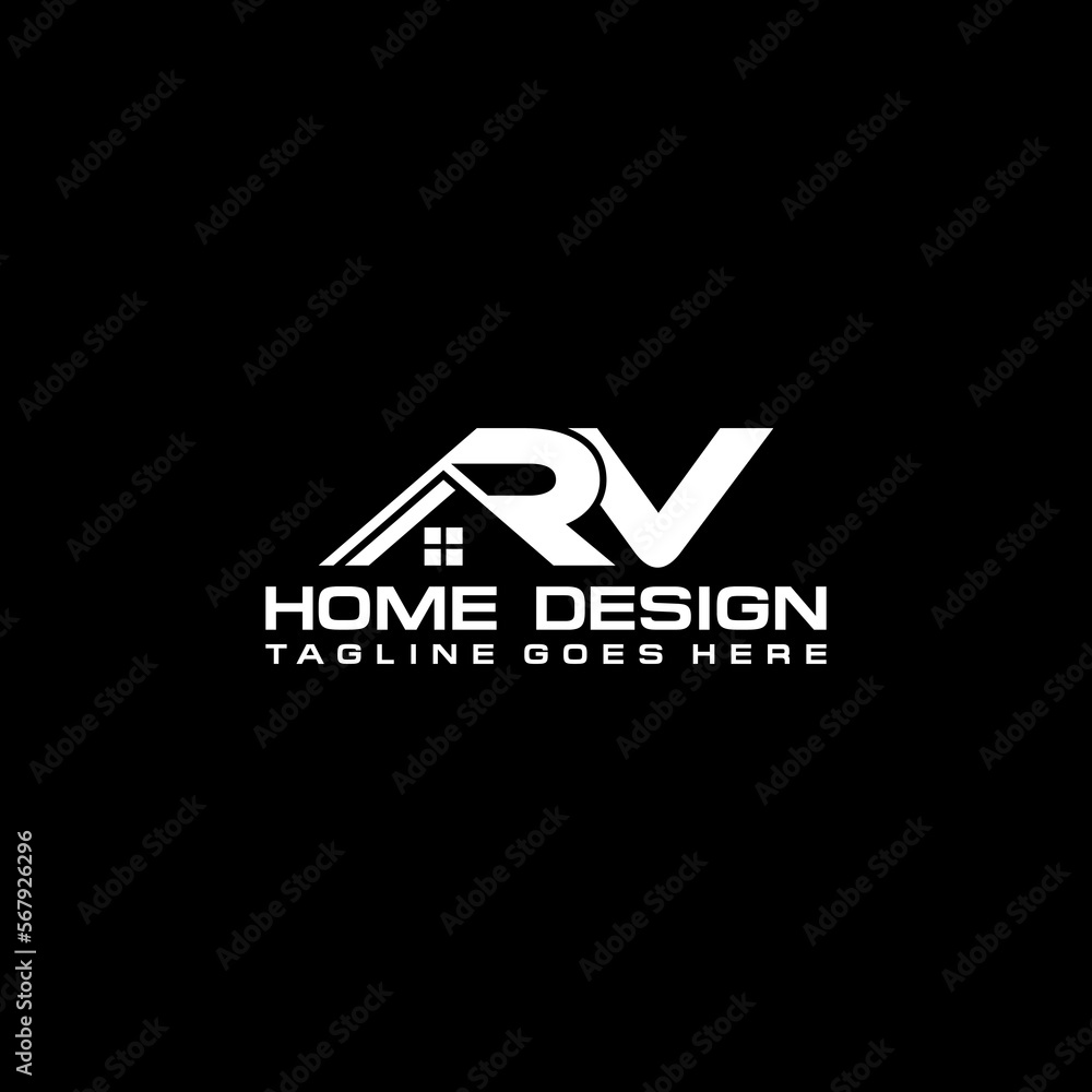 R V initial home or real estate logo vector design black and white ...