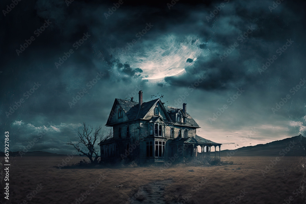 backdrop music for a horror film. spooky house. dramatic sky, a ...