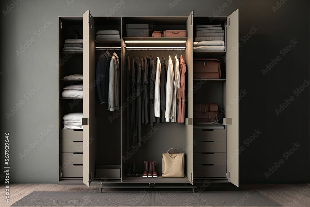 Open and closed wardrobes, standard clothing racks, contemporary ...