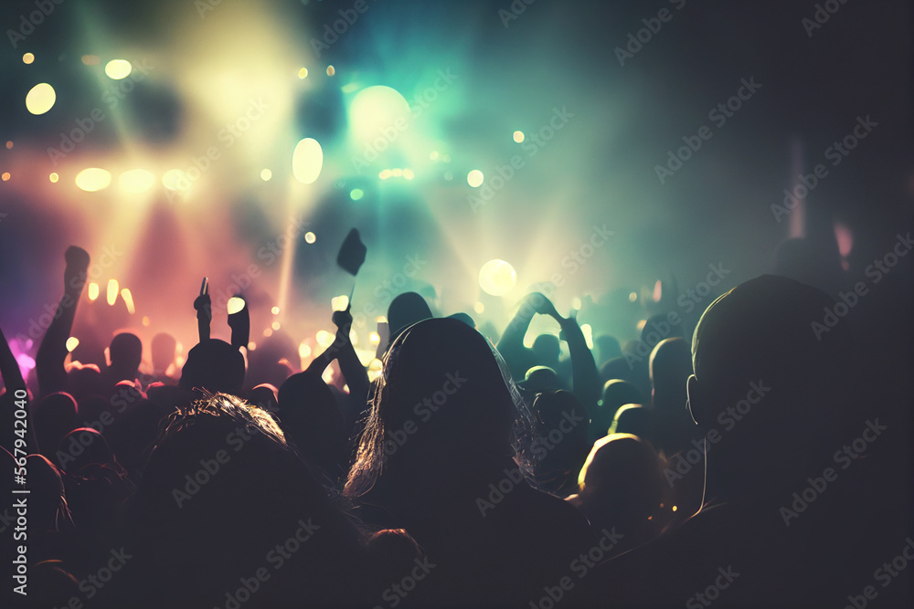 crowd of people dancing at concert, image ai midjourney generated Stock ...