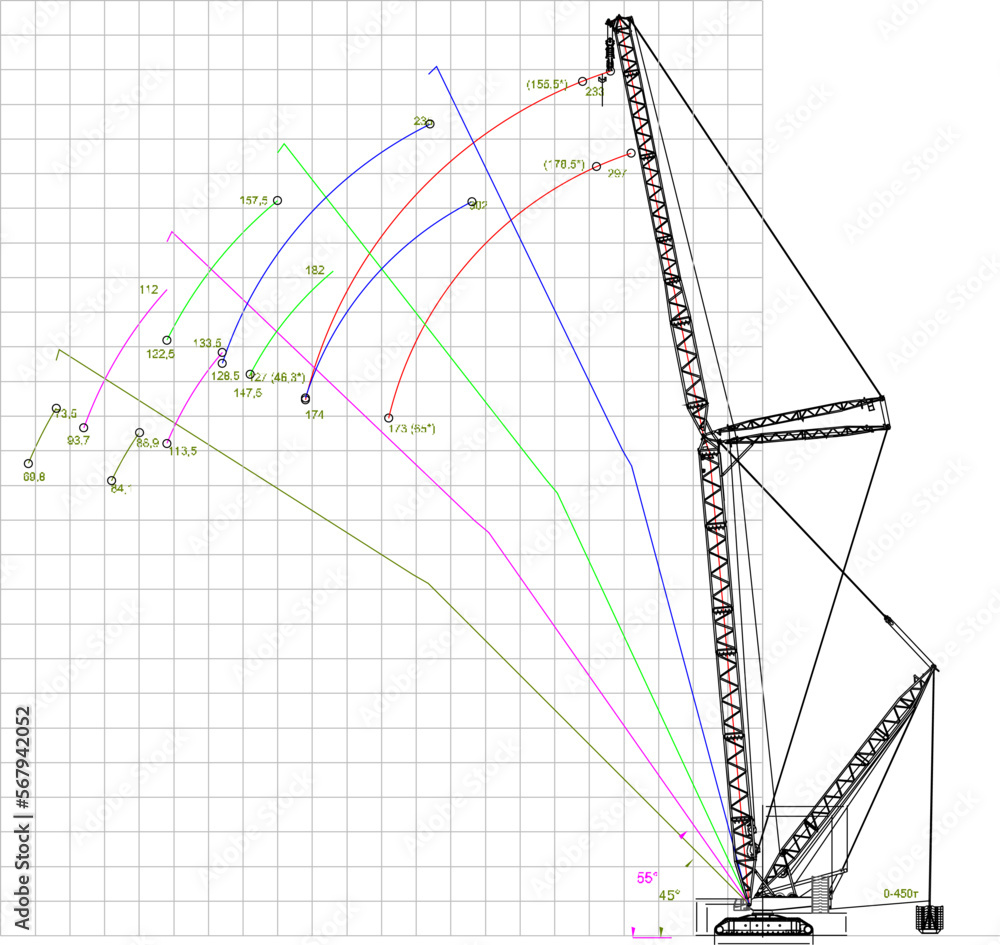 Vector illustration sketch of maximum height capacity of crane Stock ...
