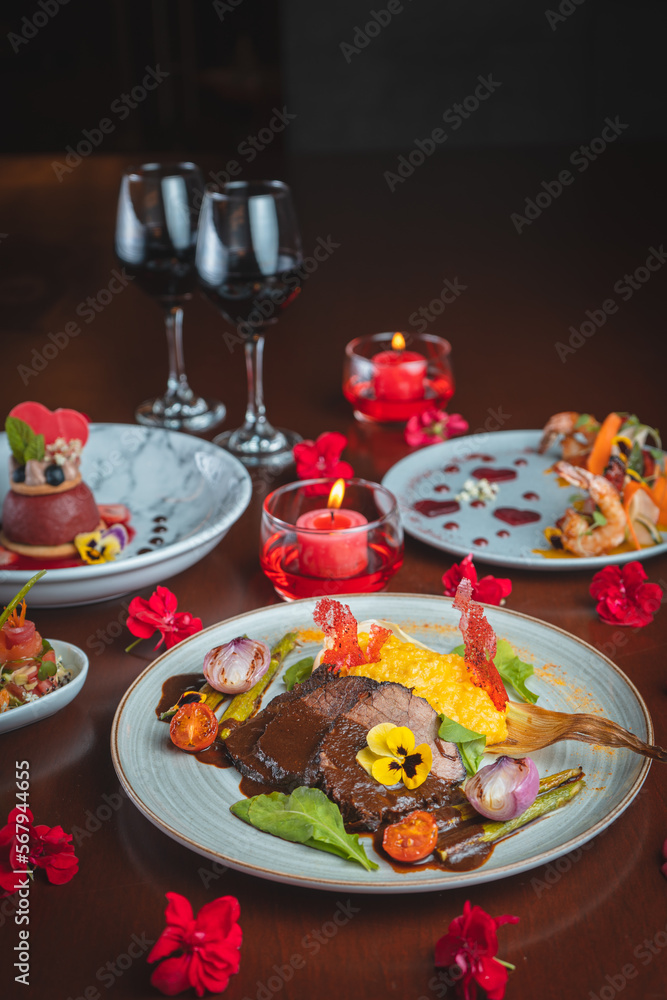 Background photos of a Valentine's dinner at a restaurant table. Stock ...