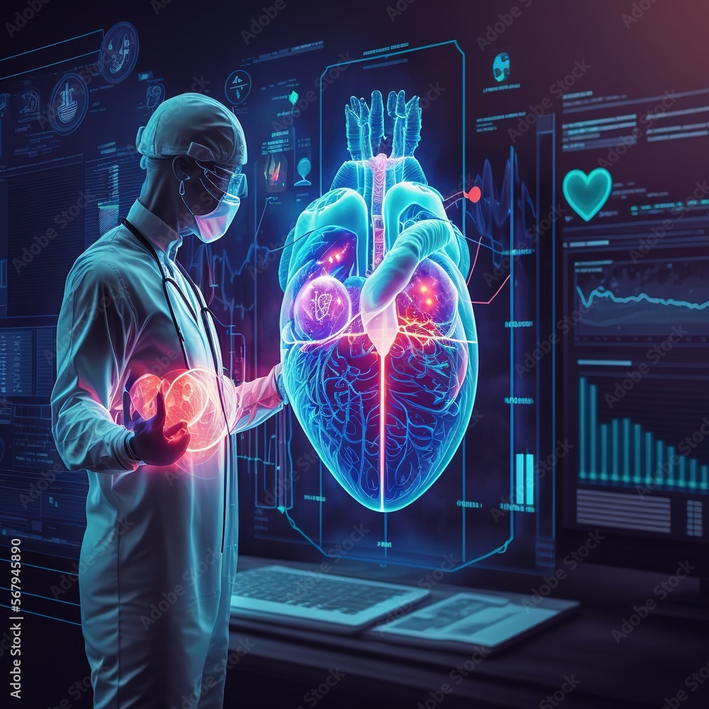 Surgeon analyzing patient heart testing result and human anatomy on ...