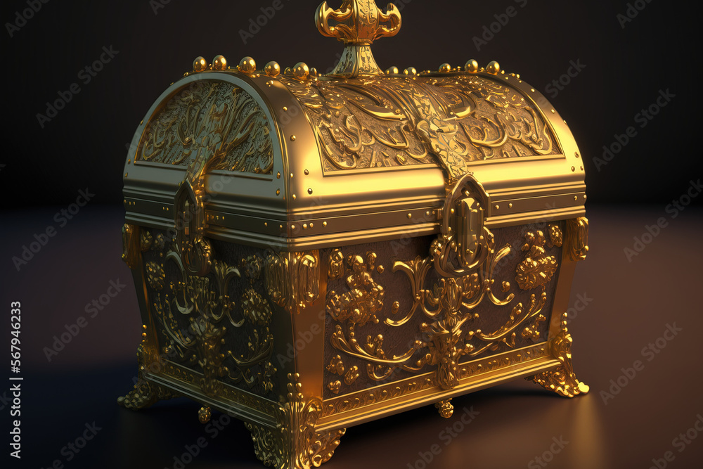low key picture of a gold chest with a crown fit for a queen or king ...