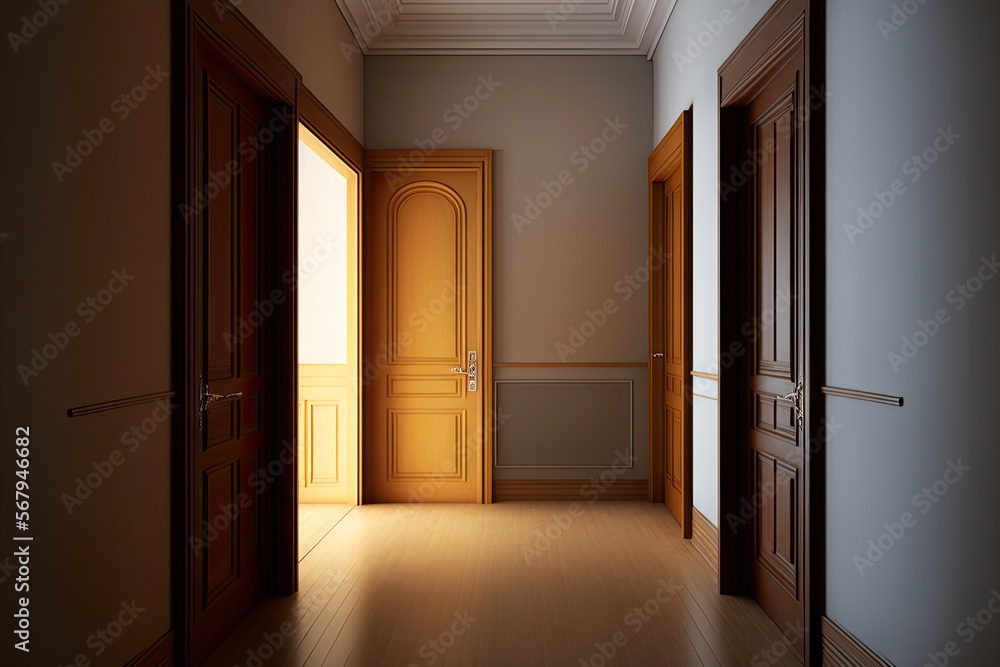 empty room with wooden doors, fitted wardrobes with matching doors ...