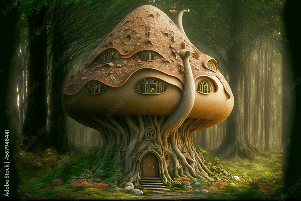 Fairytale house in a giant fantasy mushroom. House of mystical ...