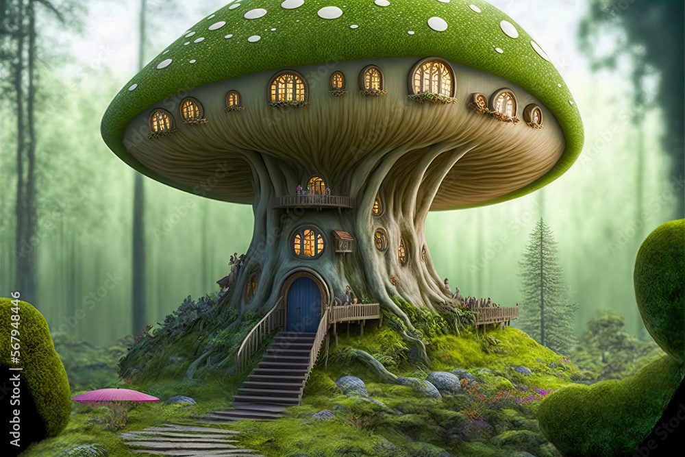 Fairytale house in a giant fantasy mushroom. House of mystical ...