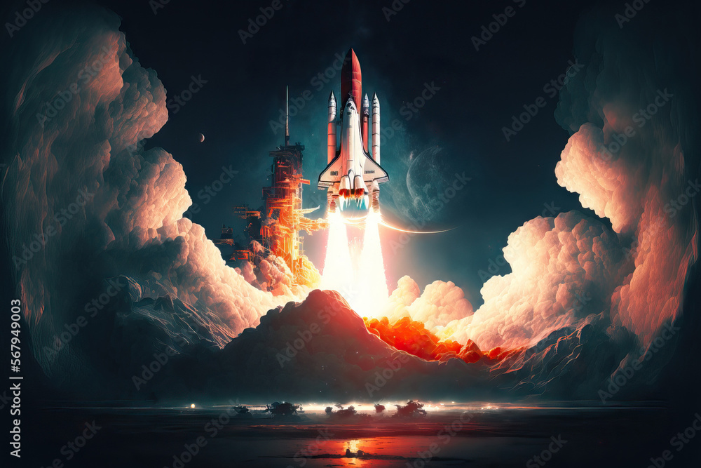 Successful rocket launch with crew on a mission of space exploration ...