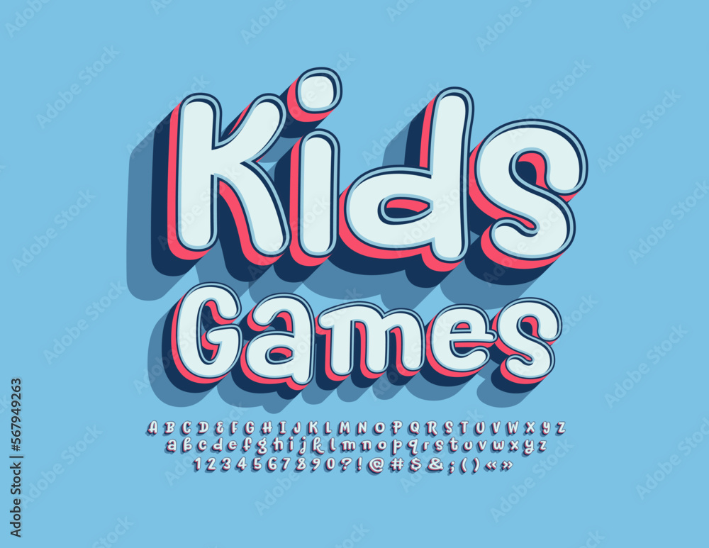 Vector bright Emblem Kids Games. Playful Colorful Font. Creative Alphabet Letters, Numbers and ...