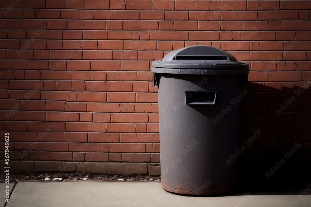 Garbage bin garbage can dustbin Trash can outside against a brick wall ...