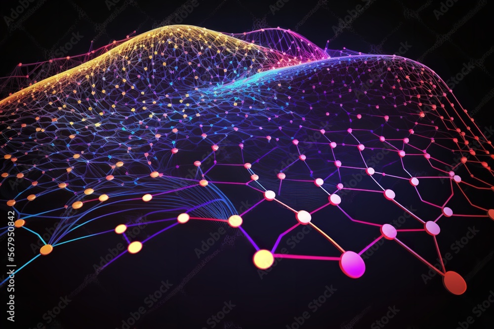 Blockchain fields for data. stream of network connection. Concepts of artificial intelligence ...