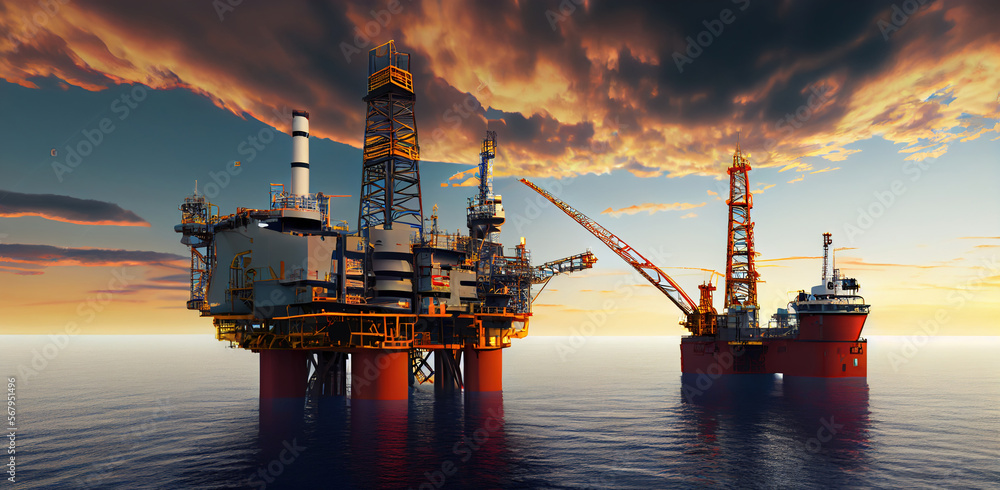 oil rig and gas rig in offshore system transportation Stock ...