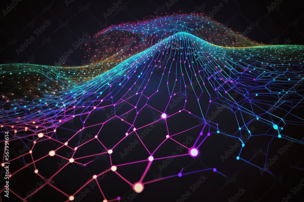 Blockchain fields for data. stream of network connection. Concepts of artificial intelligence ...