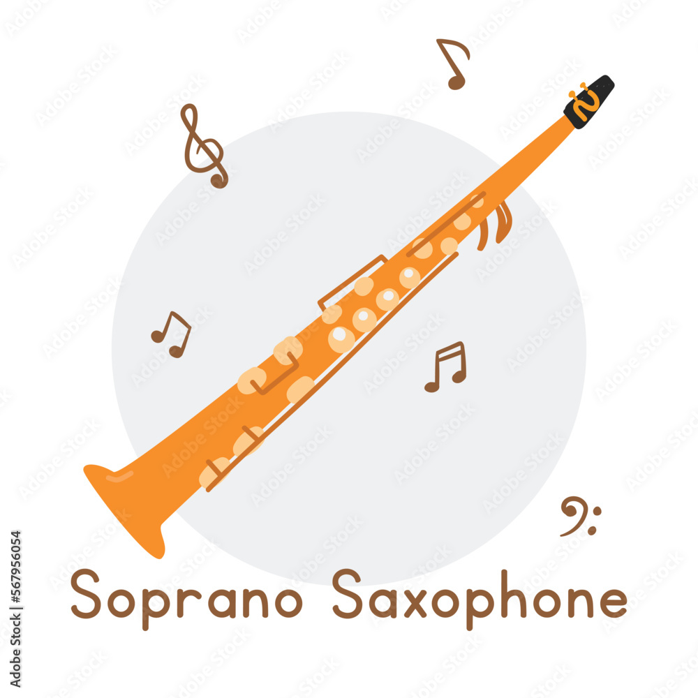 Golden soprano saxophone clipart cartoon style. Simple cute soprano ...