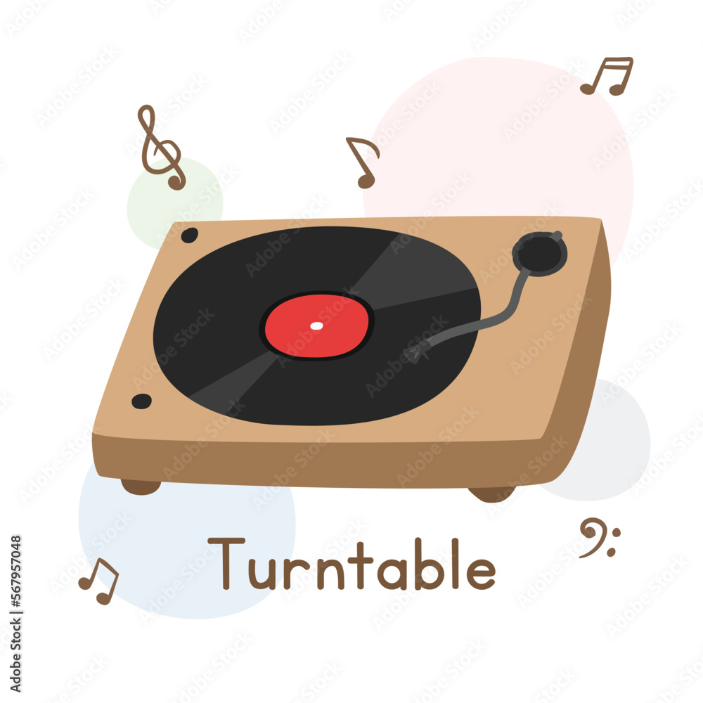 Turntable clipart cartoon style. Simple cute record player turntable ...