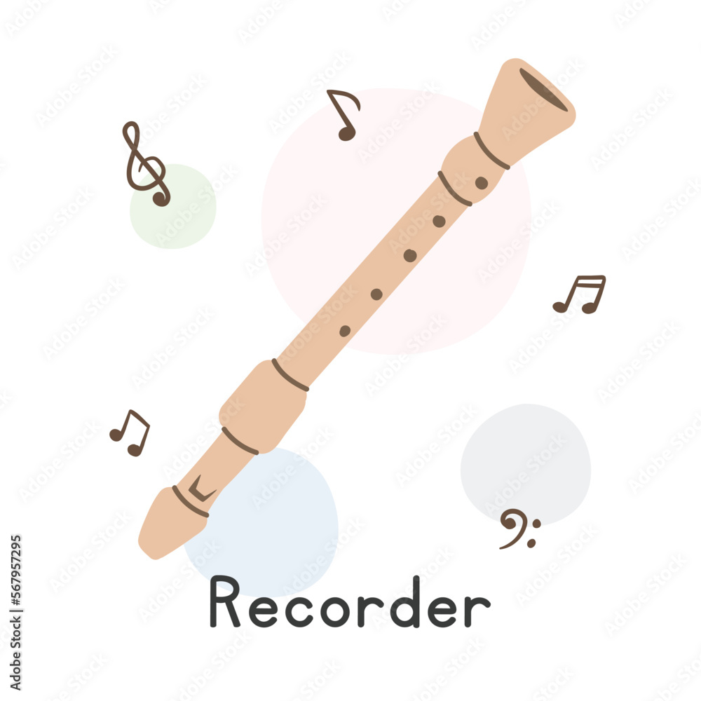Recorder clipart cartoon style. Simple flute recorder woodwind ...