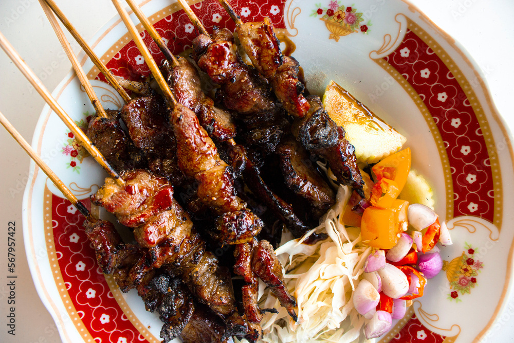 sate kambing or sate klatak or lamb satay or goat meat satay served ...