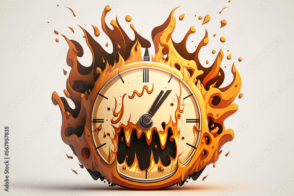 Time crunch; burning clock; working overtime to finish work and ...