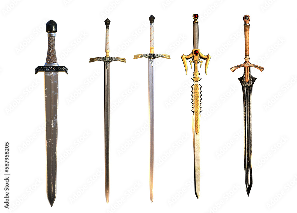 3d render, set of swords Stock Illustration | Adobe Stock