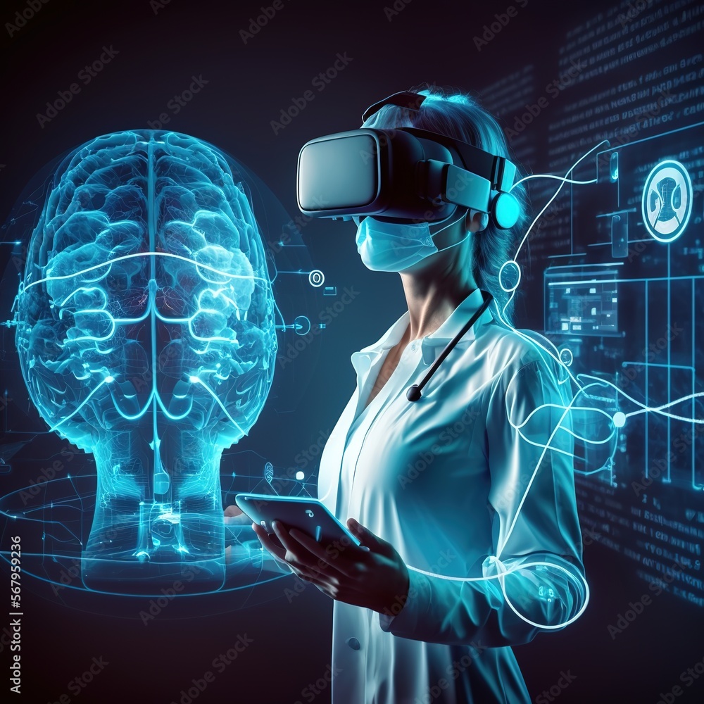Healthcare and medical technology, doctor wearing a virtual reality ...